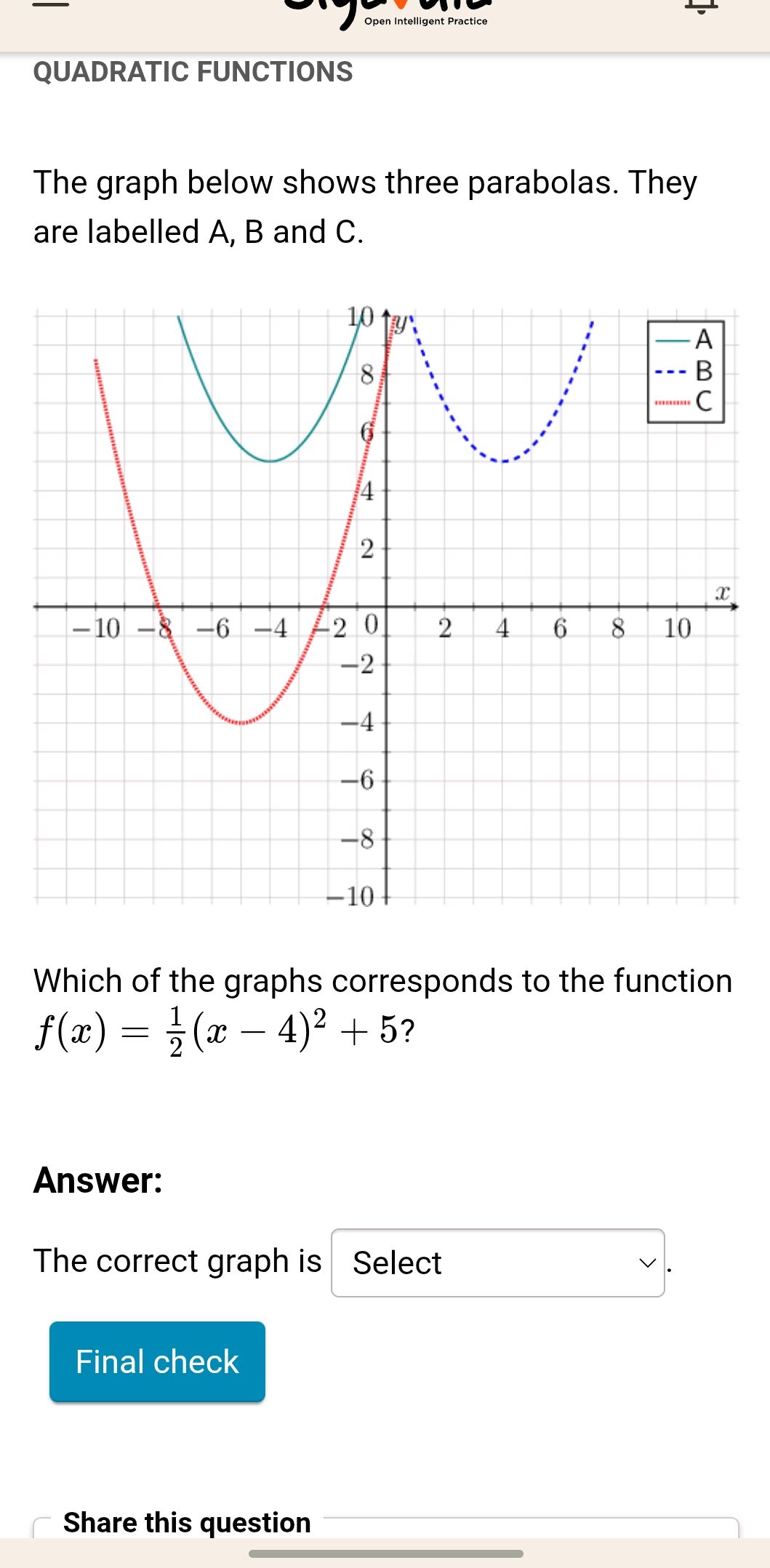 The graph below shows three parabolas. They | StudyX