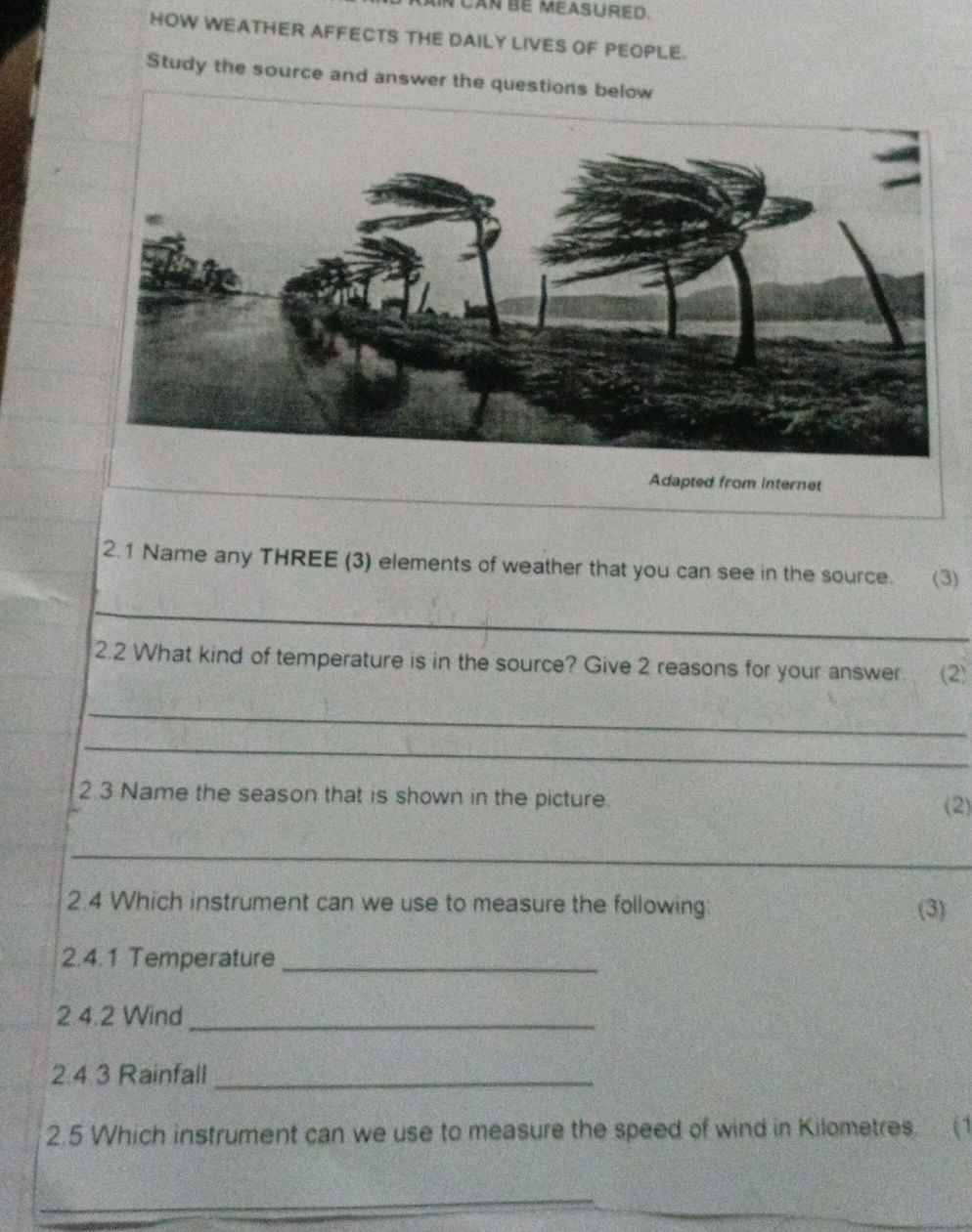2.1 Name any THREE (3) elements of weather | StudyX