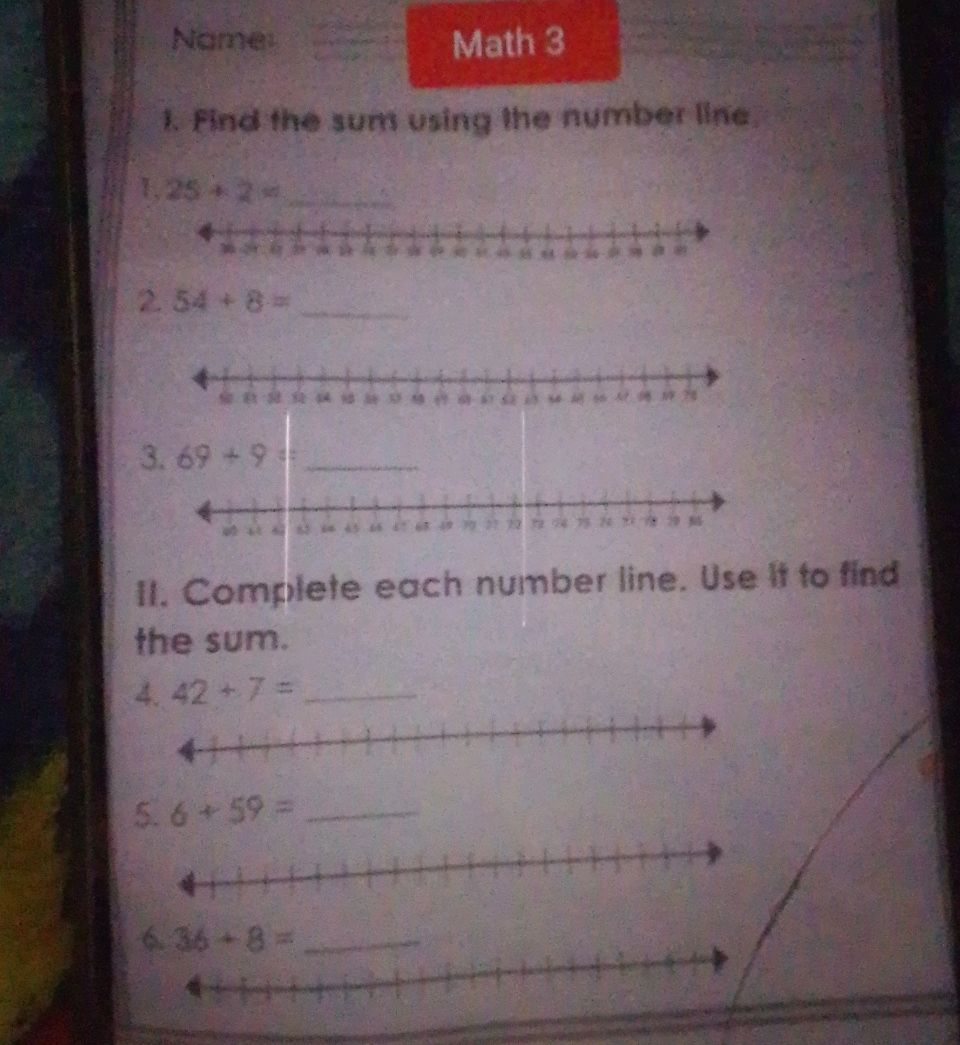 Find the sum using the number line. 1. 25