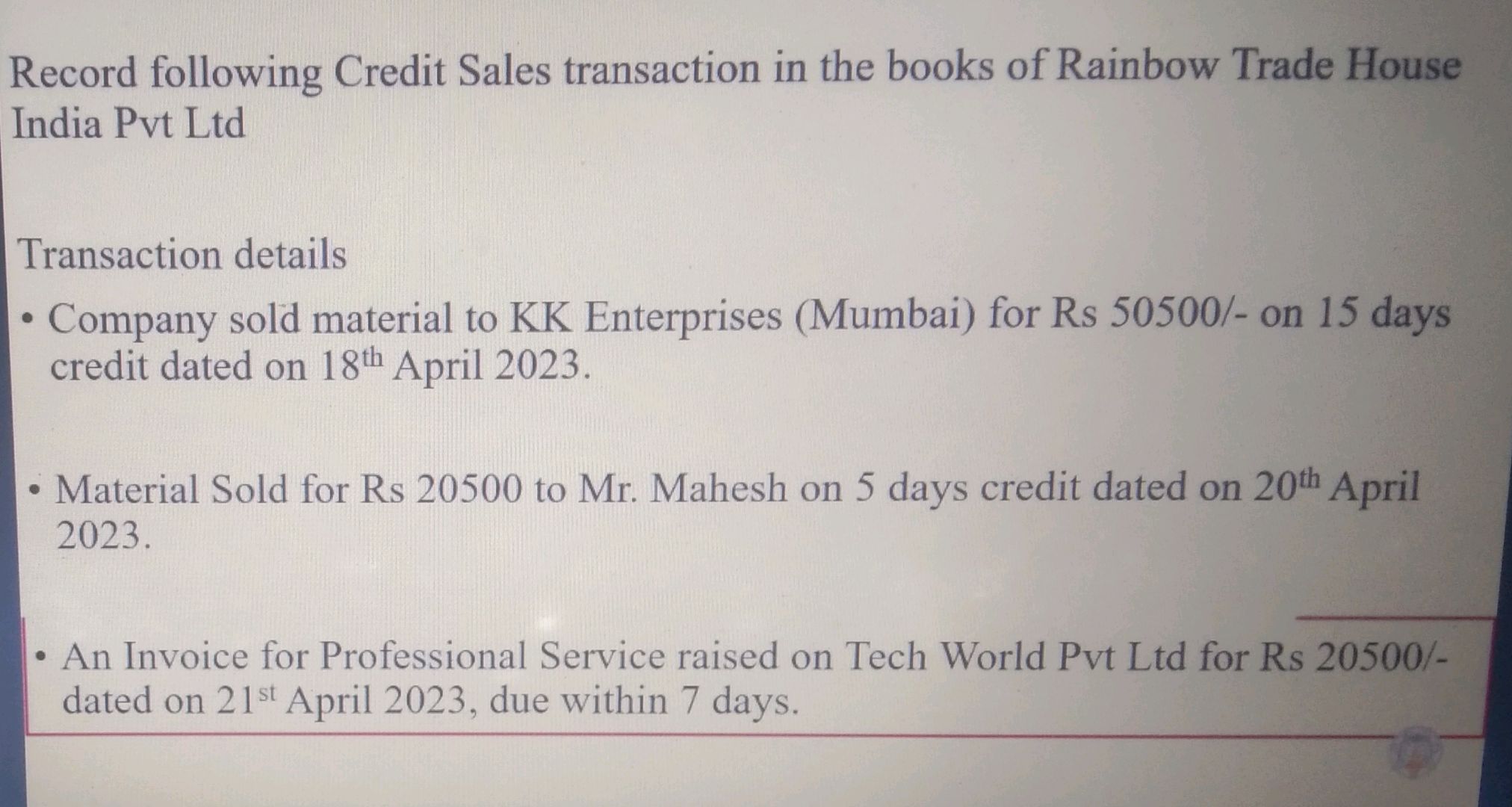 Record following Credit Sales transaction in | StudyX