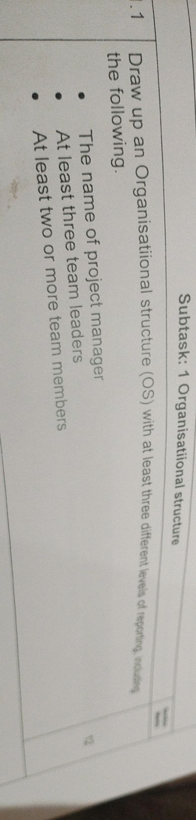 1. 1 Draw up an Organisational structure | StudyX