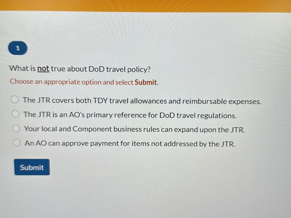 What is not true about DoD travel policy? | StudyX