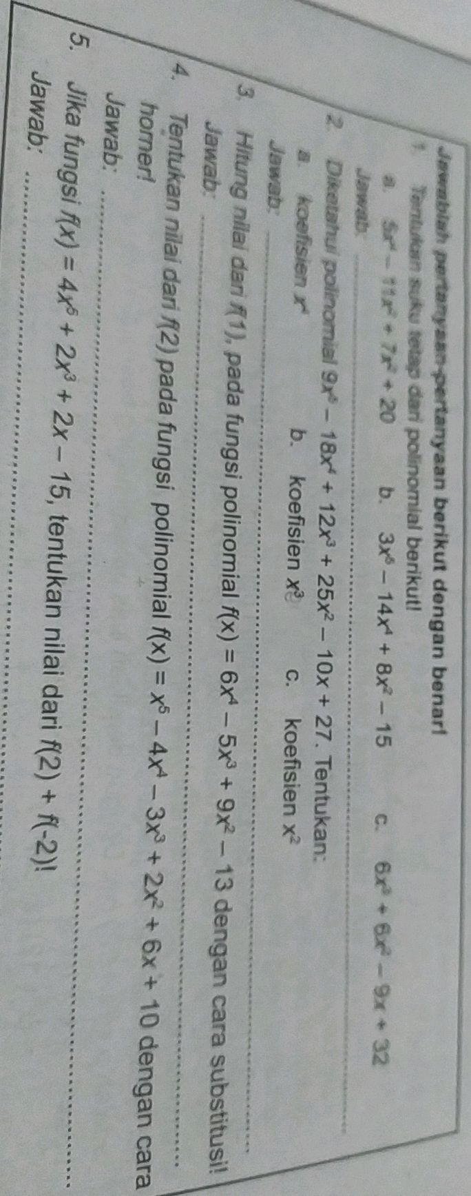 1. Tentukan suku tetap dari polinomial | StudyX