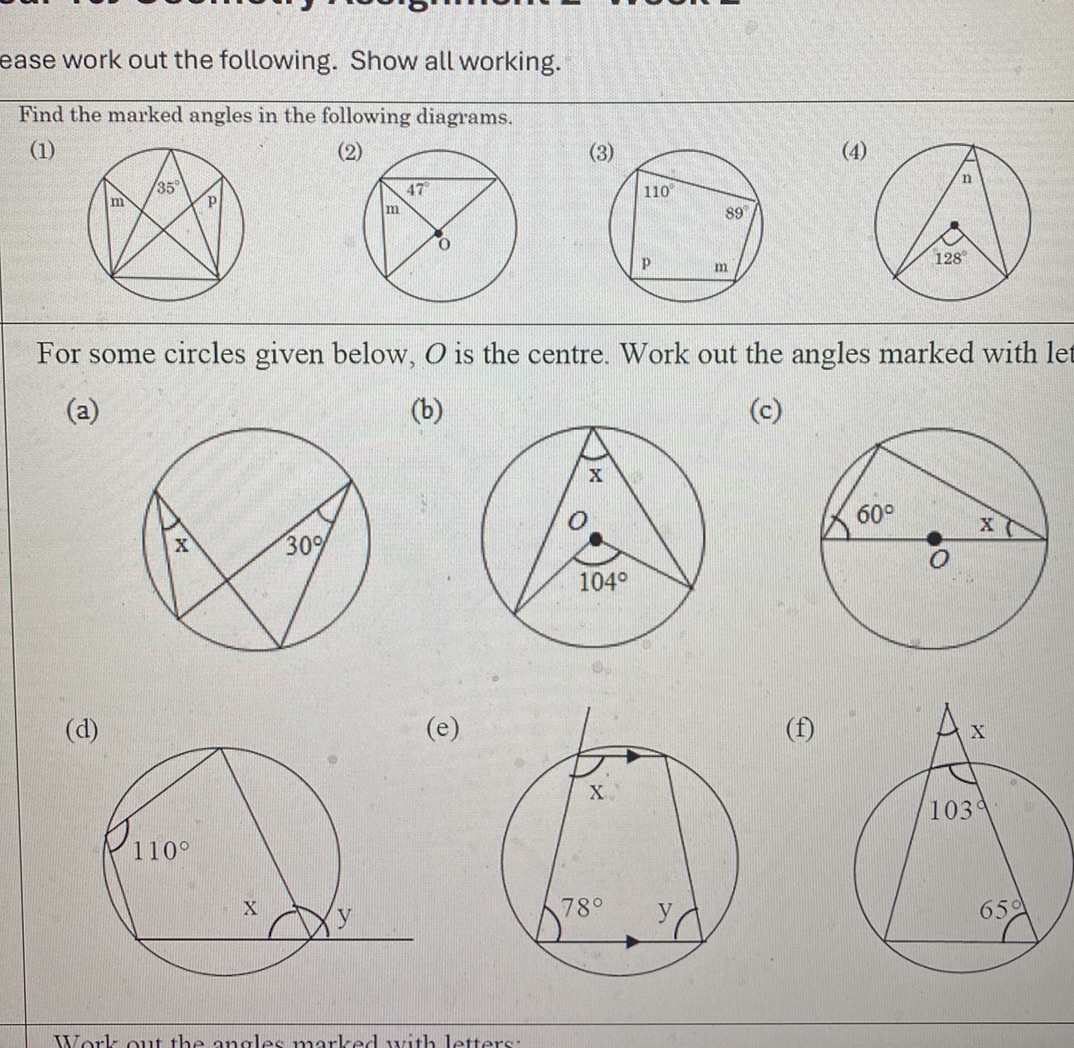 Find the marked angles in the following