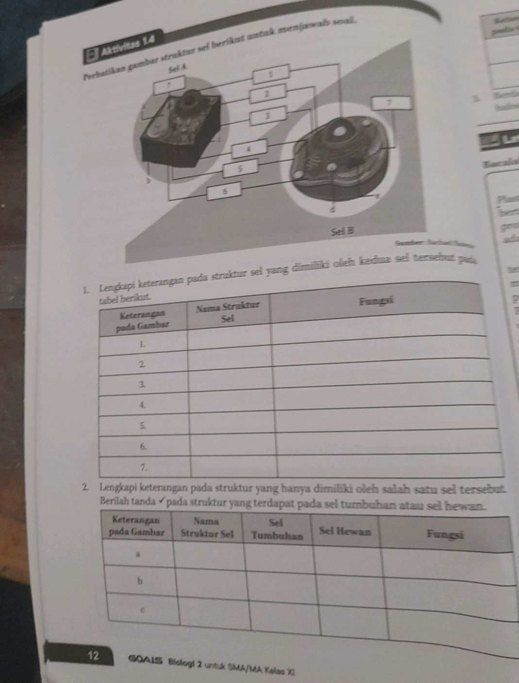 Perhatikan gambar struktur sel berikut untuk | StudyX