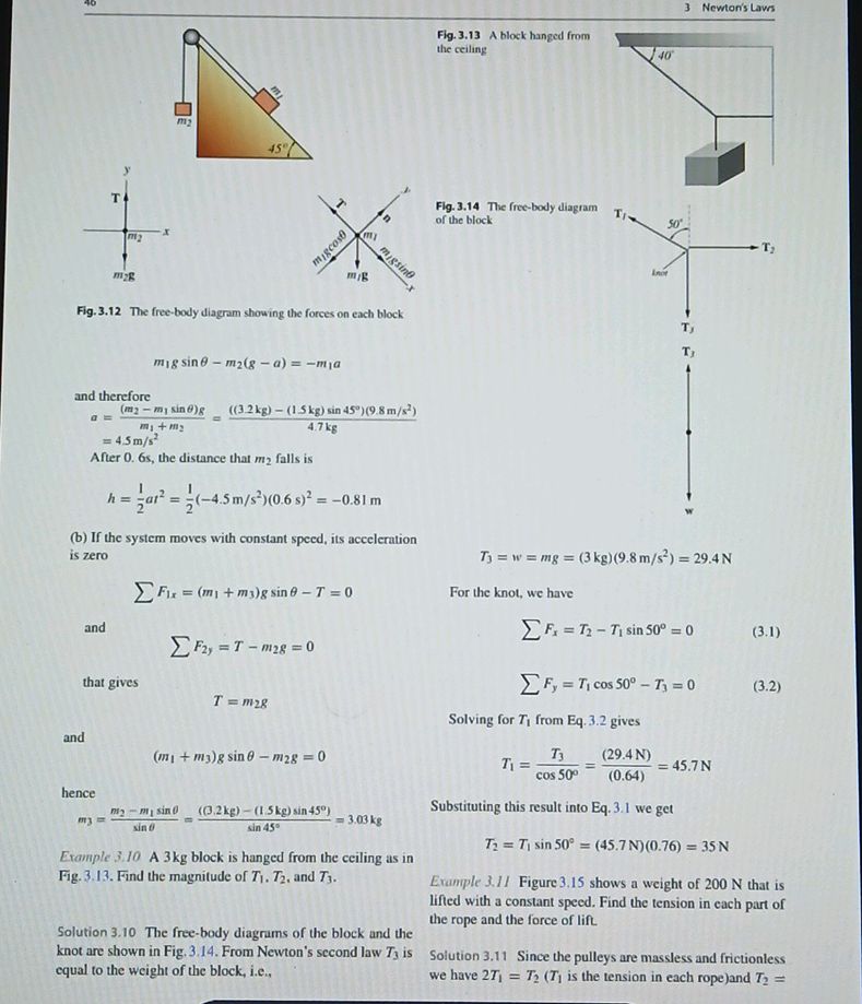 Example 3.10 A 3kg block is hanged from the