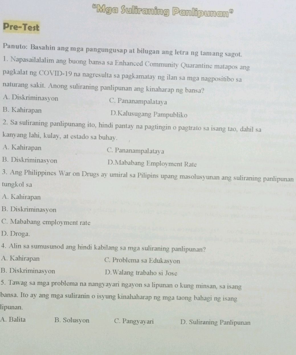 Panuto: Basahin ang mga pangungusap at | StudyX