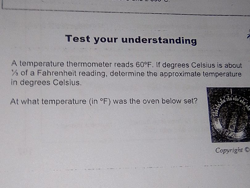 A temperature thermometer reads 60°F. If | StudyX