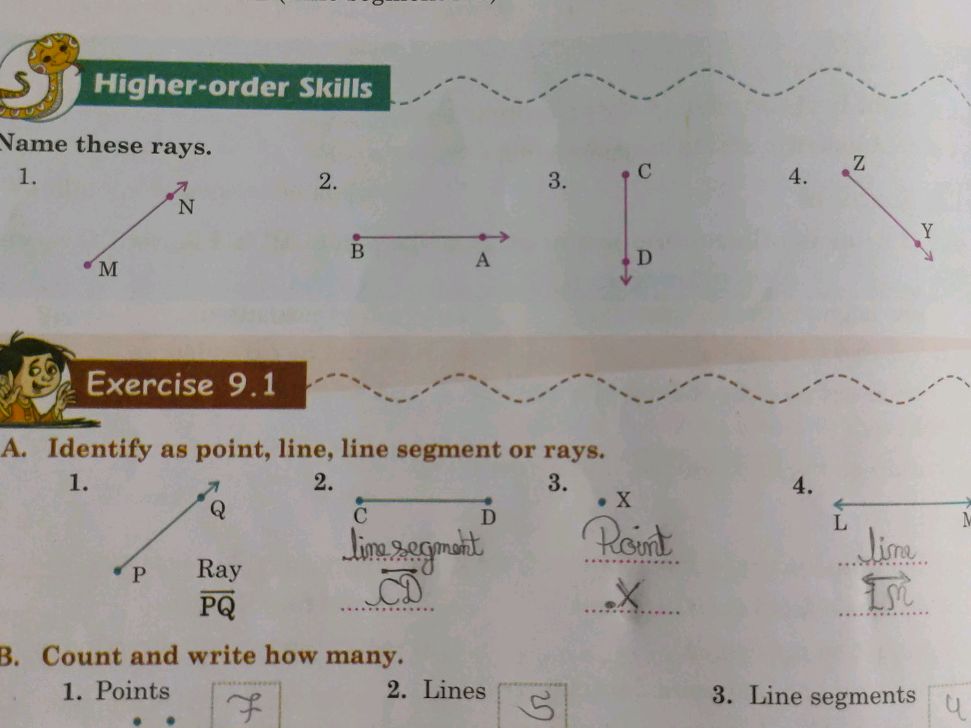 Name these rays. 1. Ray MN 2. Ray BA 3. Ray | StudyX