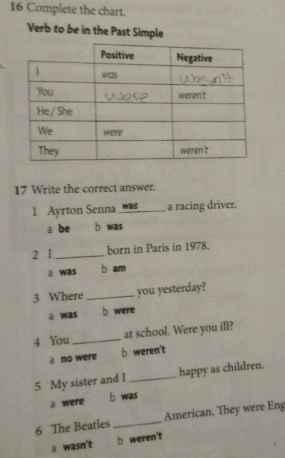 16 Complete the chart. Verb to be in the