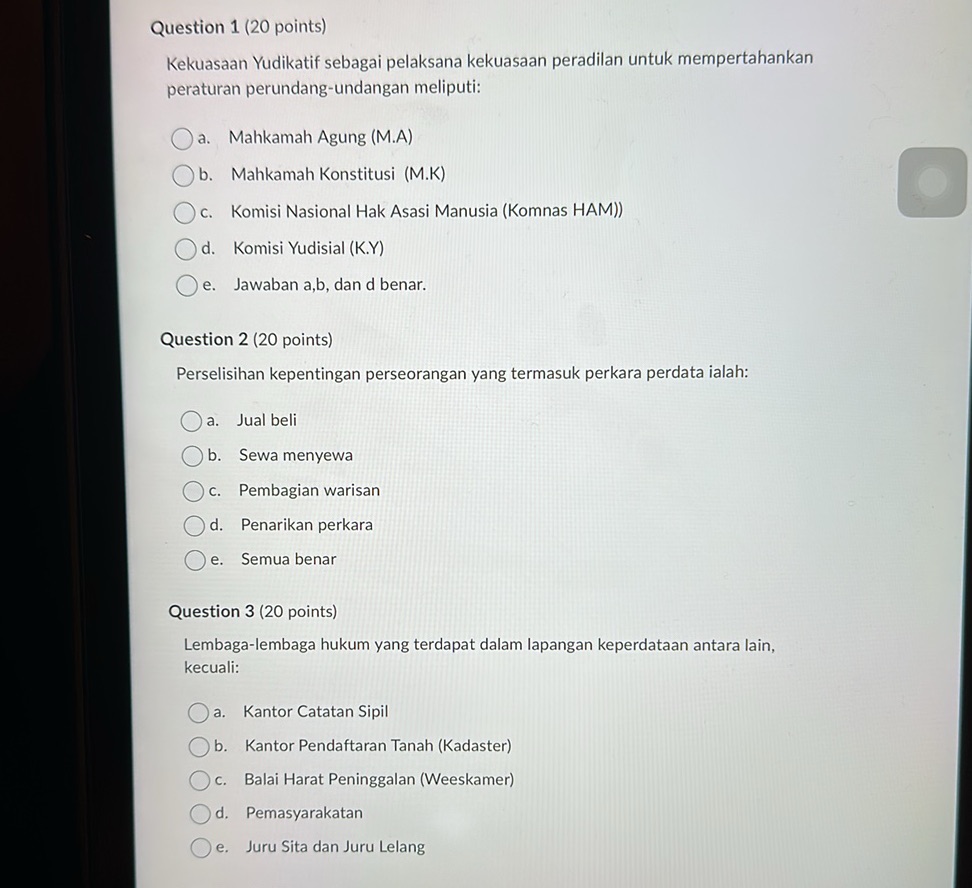 Question 1 (20 points) Kekuasaan Yudikatif | StudyX