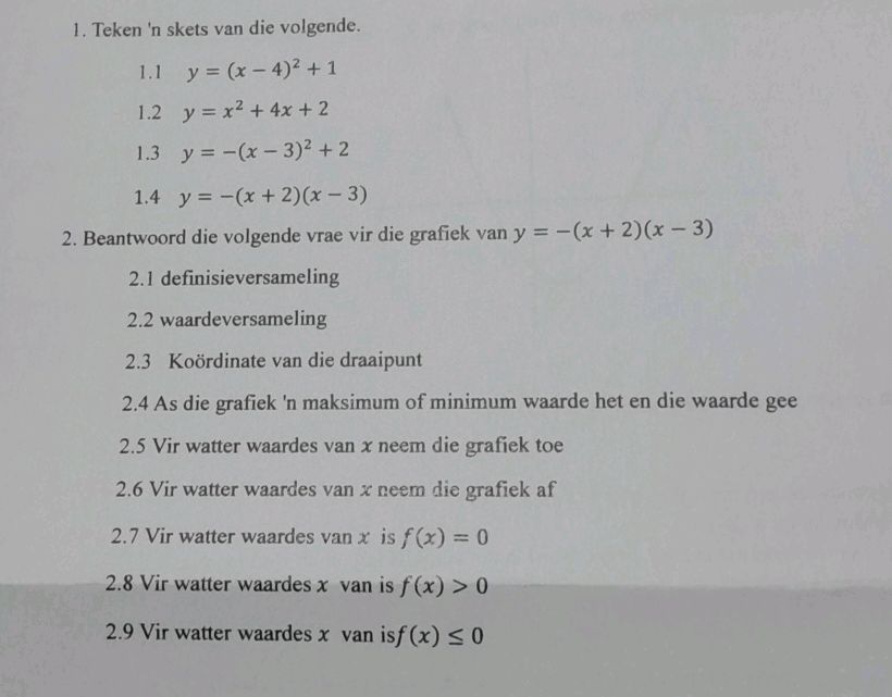 Teken 'n skets van die volgende. 1.1 $y
