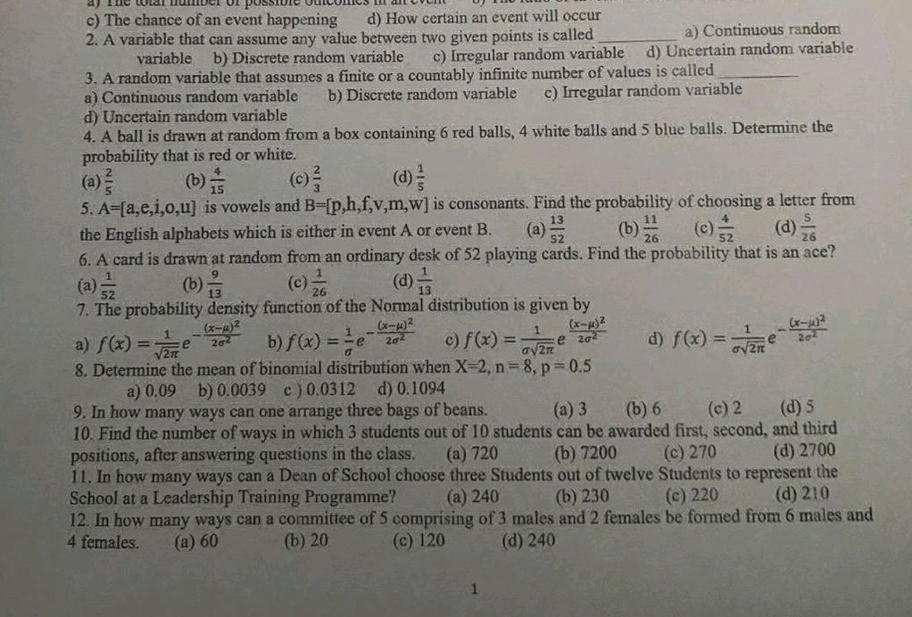 2. A variable that can assume any value | StudyX