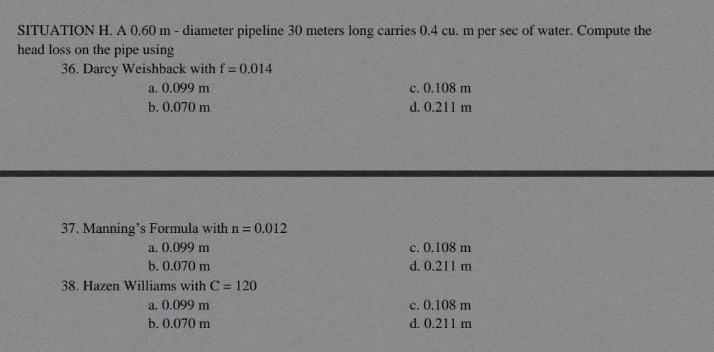 SITUATION H. A 0.60 m - diameter pipeline 30