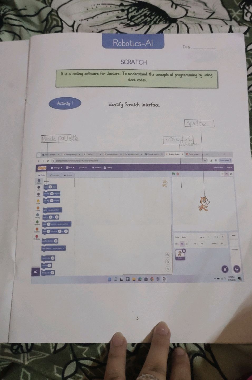 Identify Scratch interface. Block palette | StudyX