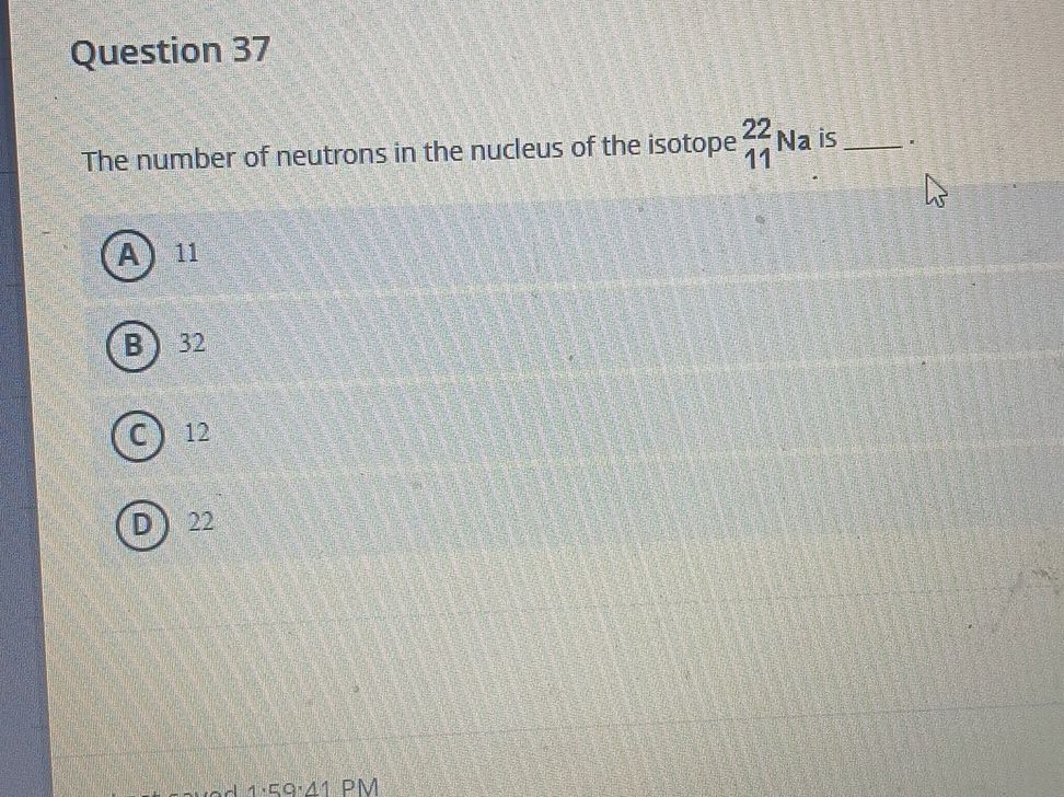 The number of neutrons in the nucleus of the