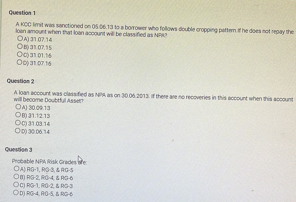 Question 1 A KCC limit was sanctioned on | StudyX