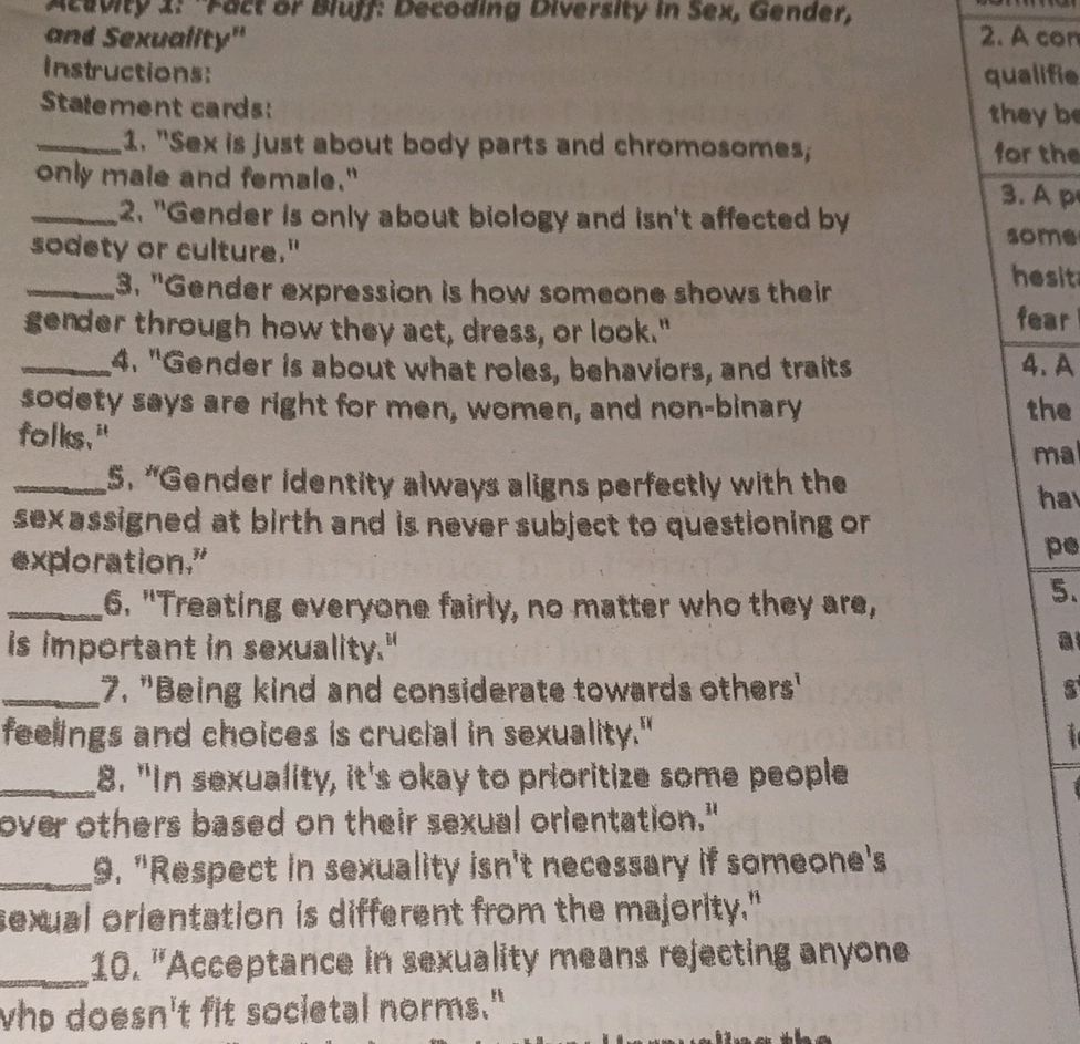 and Sexuality" Instructions: Statement | StudyX