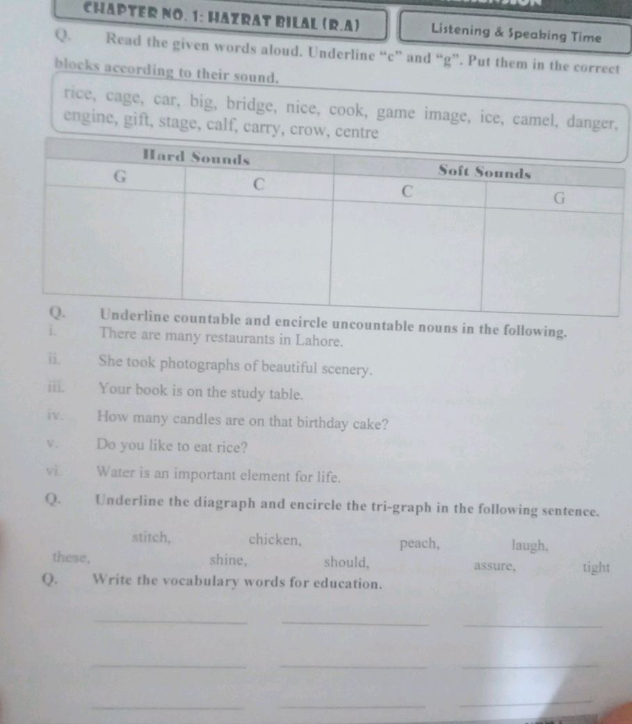 Q. Read the given words aloud. Underline "c" | StudyX
