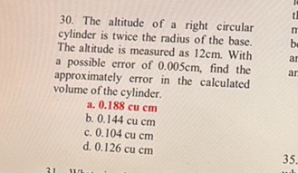 30. The altitude of a right circular | StudyX