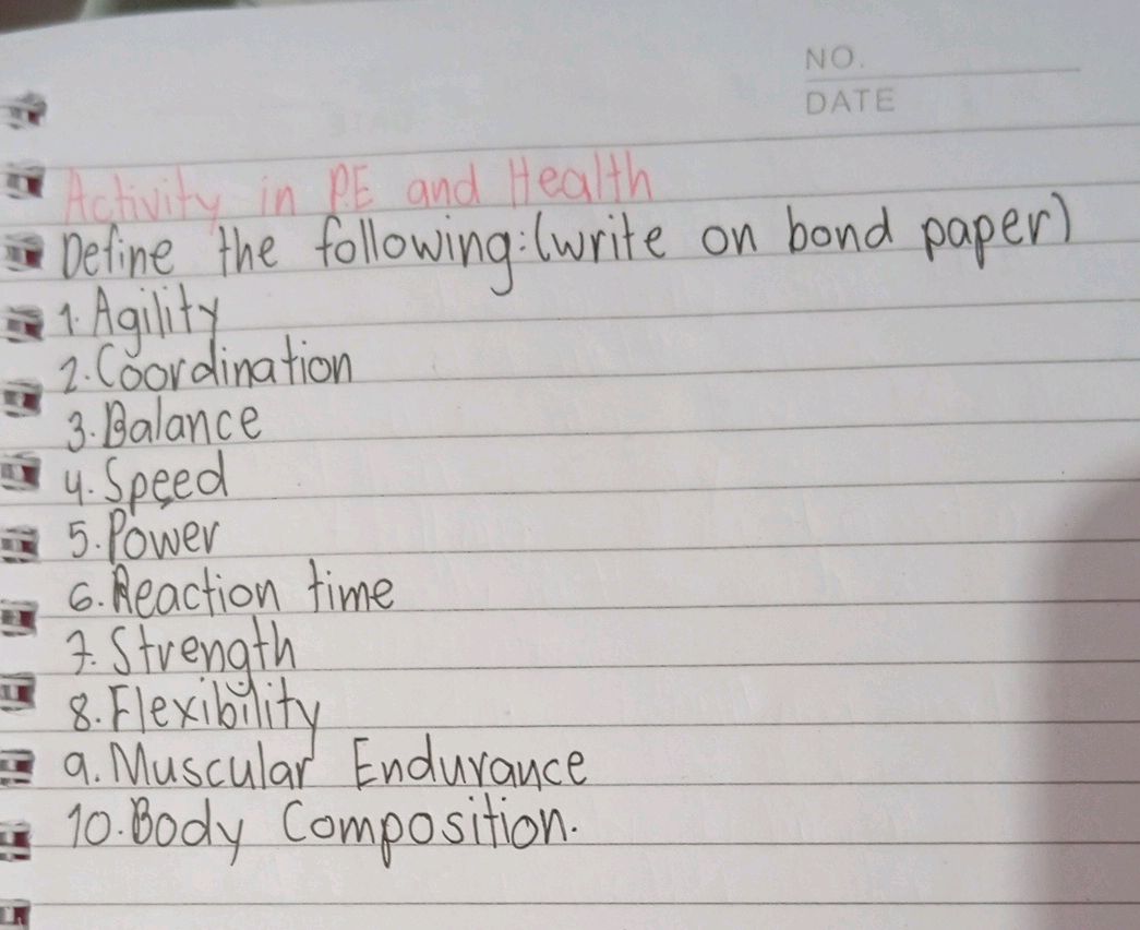 Define the following: (write on bond paper)
