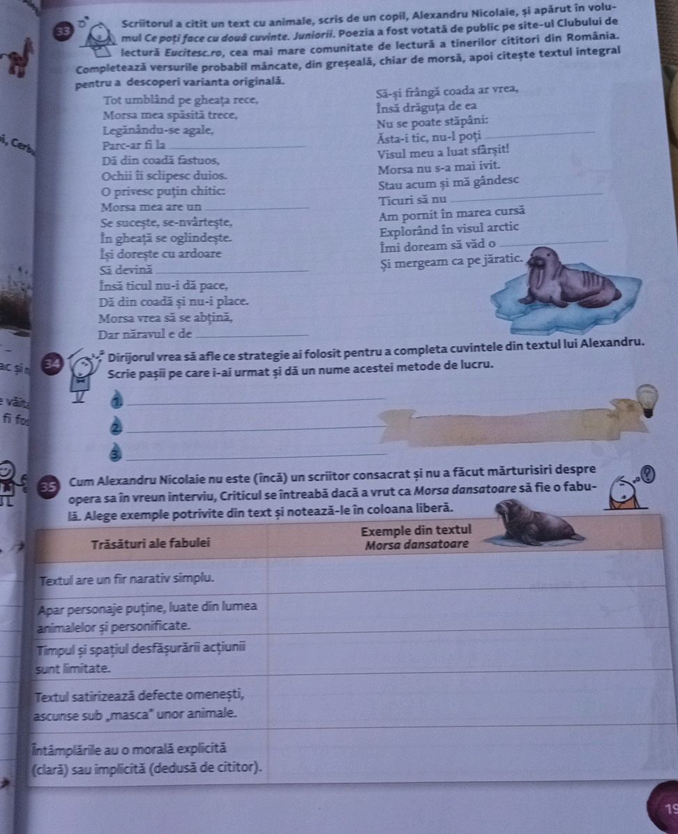 Scriitorul a citit un text cu animale, scris