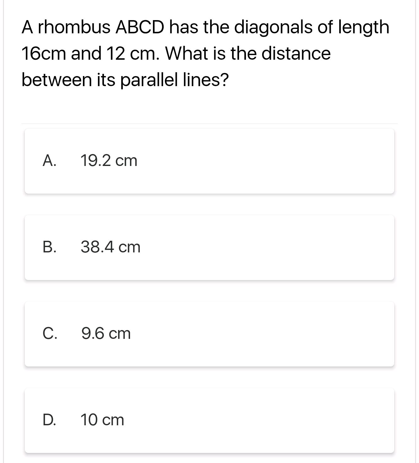 A rhombus ABCD has the diagonals of length