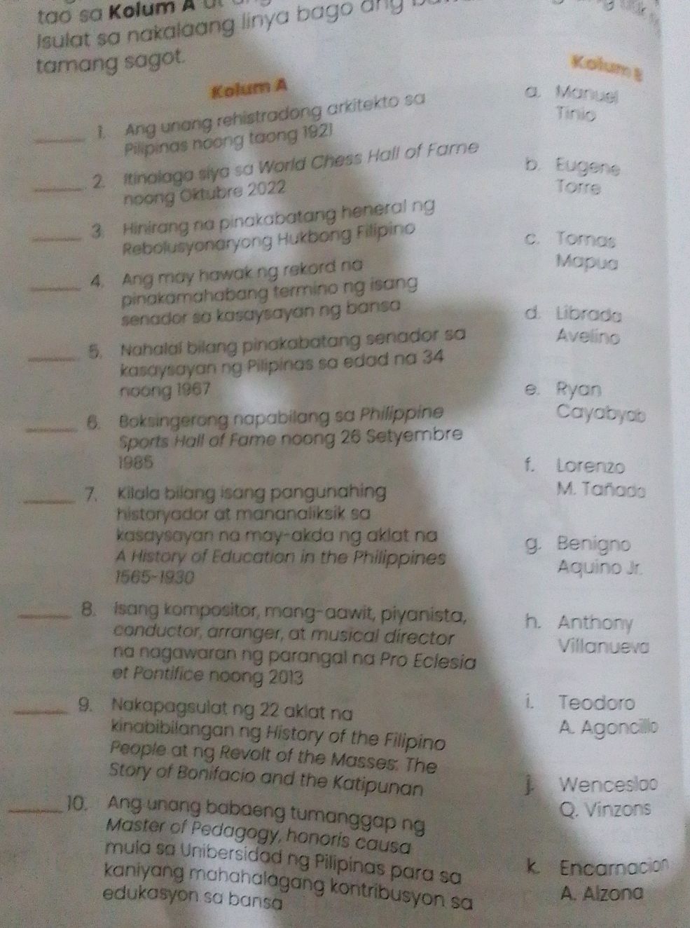 Isulat sa nakalaang linya bago ang tamang | StudyX