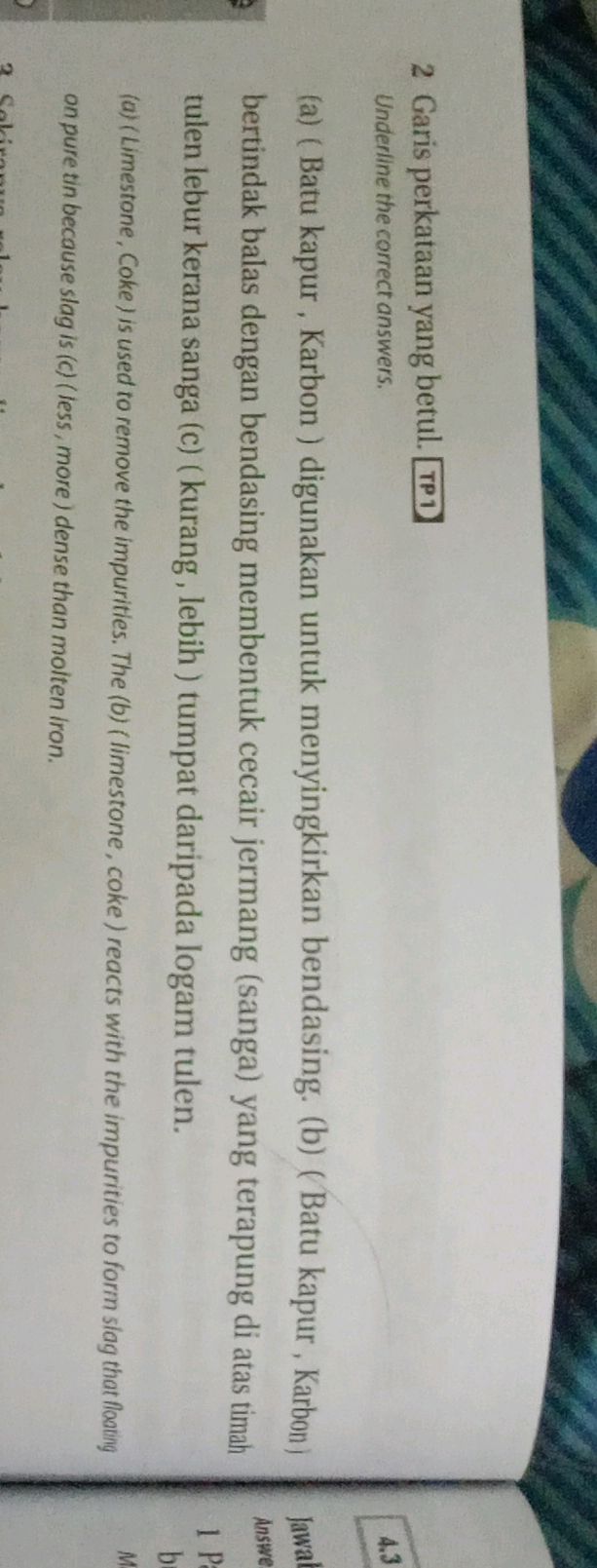 2 Garis perkataan yang betul. Underline the | StudyX