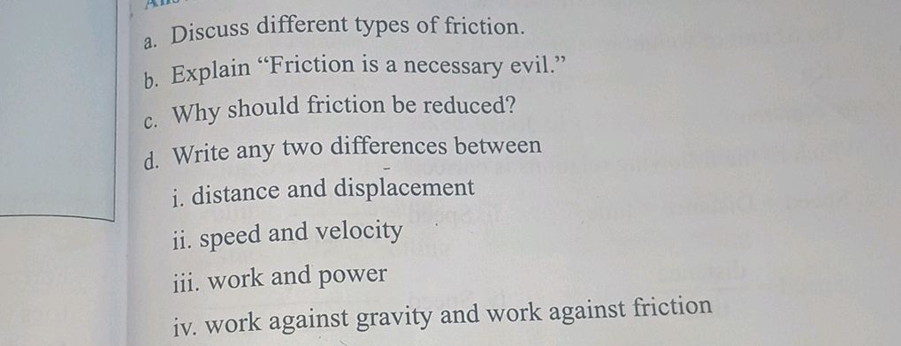 a. Discuss different types of friction. b. | StudyX