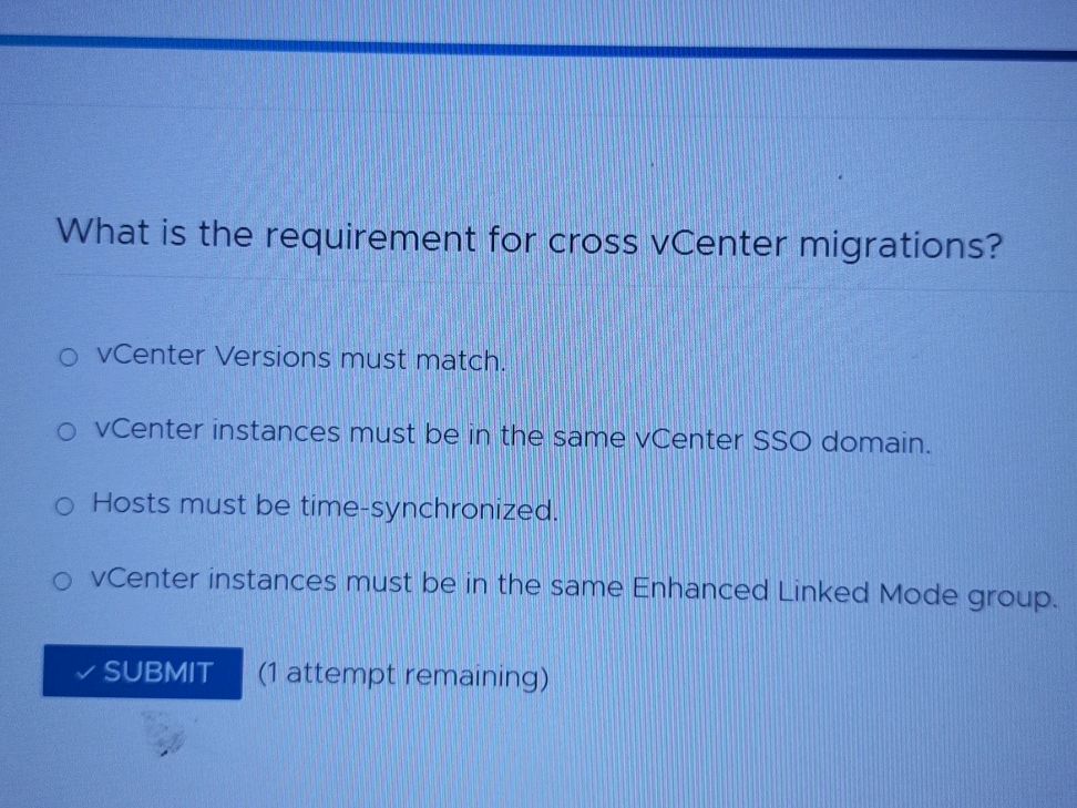 What is the requirement for cross vCenter | StudyX