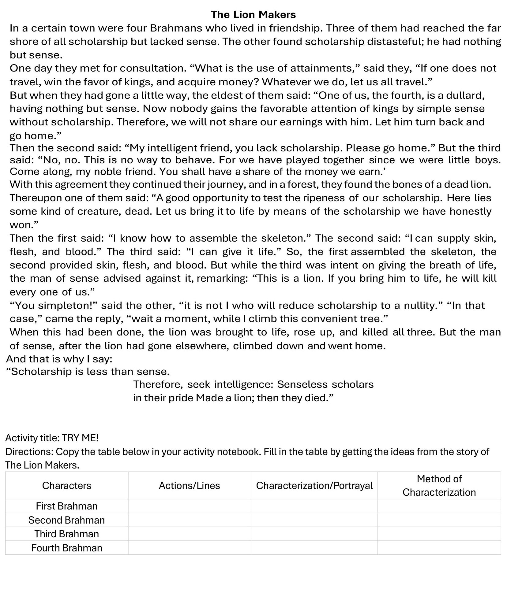 Activity title: TRY ME! Directions: Copy the | StudyX