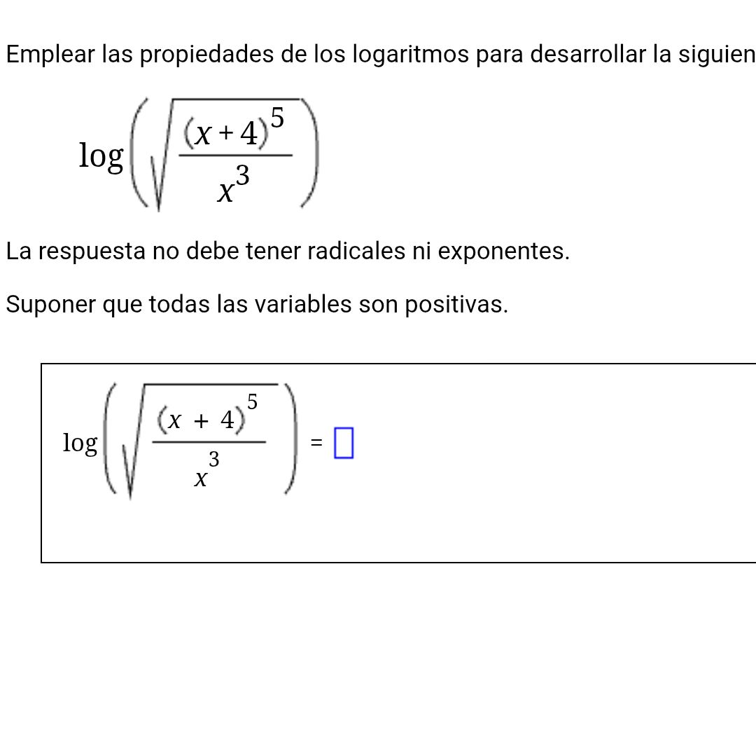 Emplear las propiedades de los logaritmos | StudyX