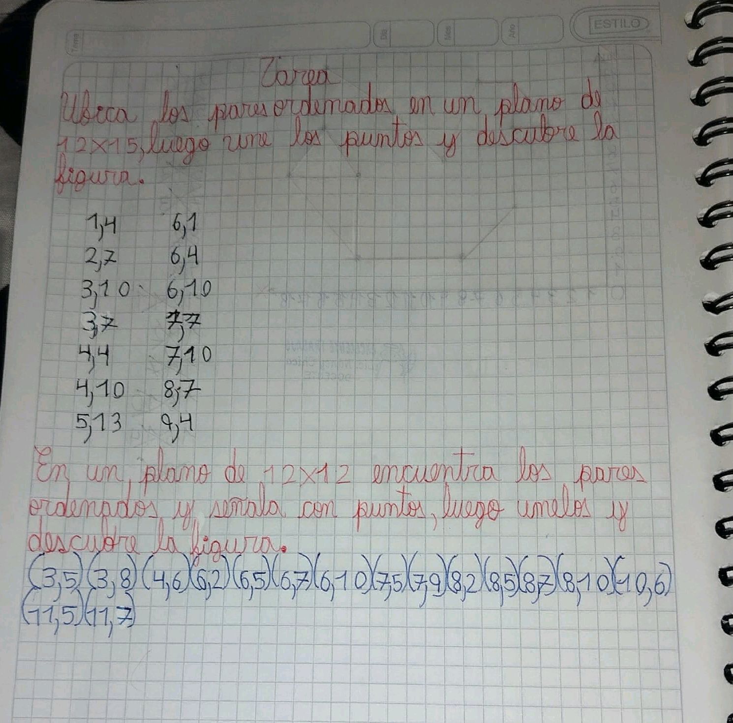Ubicca los pares ordenados en un plano de | StudyX