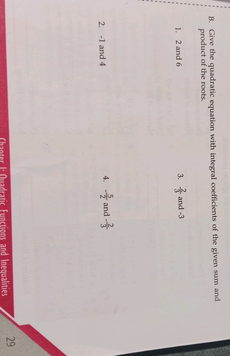 B. Give the quadratic equation with integral | StudyX