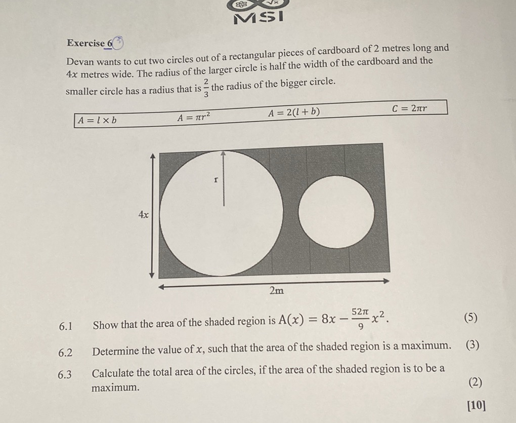 Exercise 6 Devan wants to cut two circles