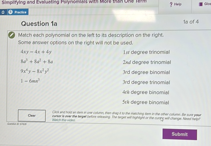 Match each polynomial on the left to its