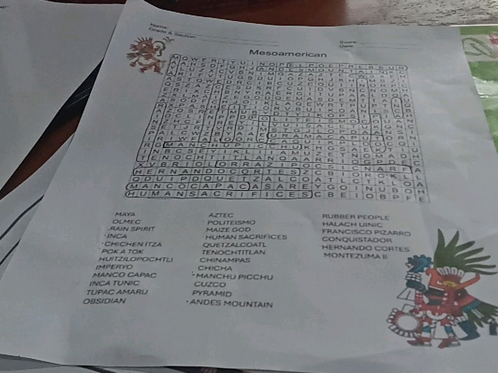 Mesoamerican Word Search MAYA OLMEC RAIN | StudyX