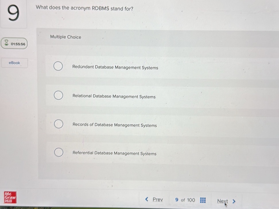 What does the acronym RDBMS stand for? | StudyX