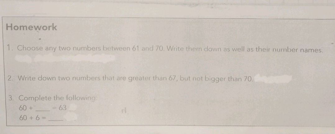 Choose any two numbers between 61 and 70.