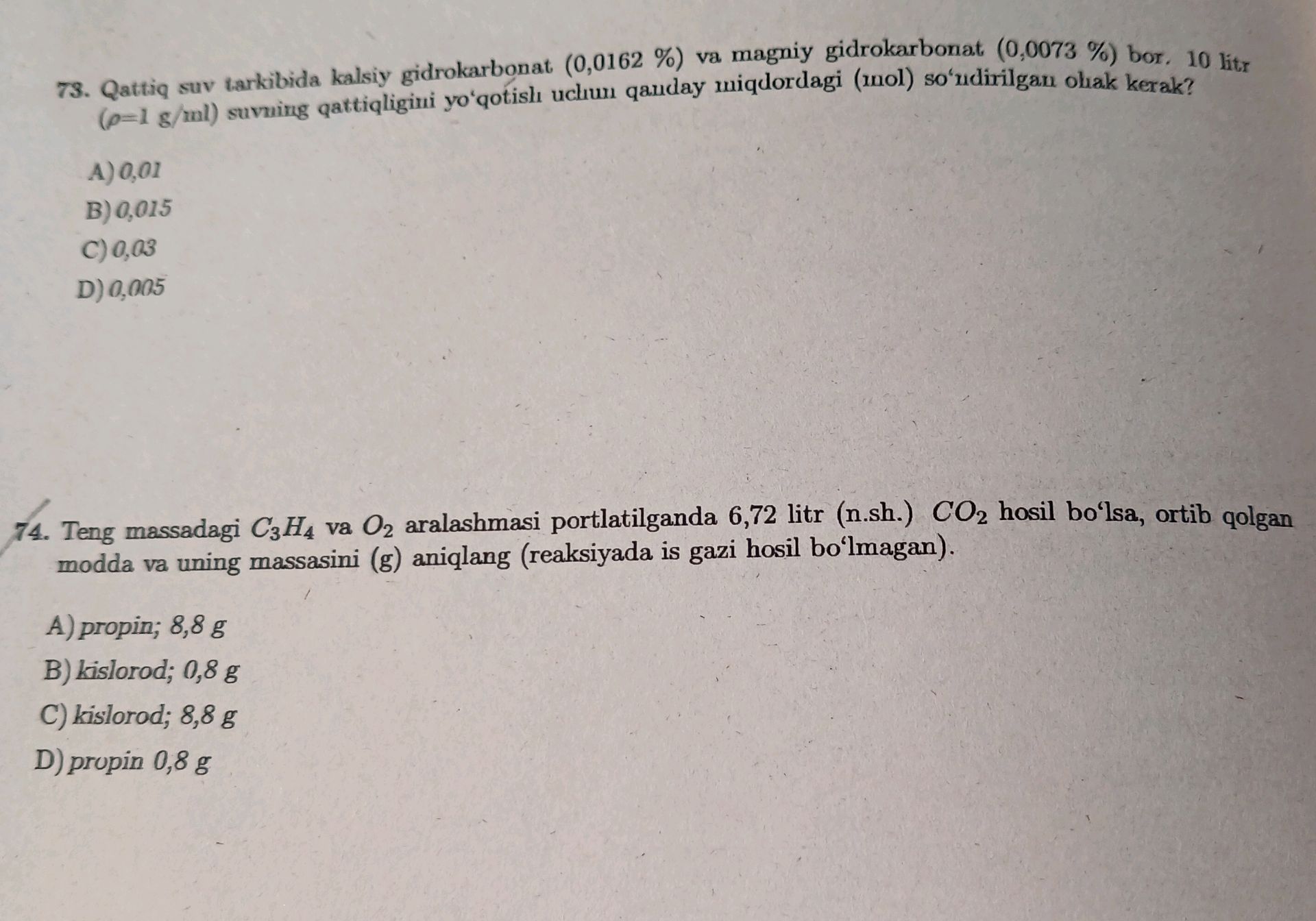 73. Qattiq suv tarkibida kalsiy | StudyX