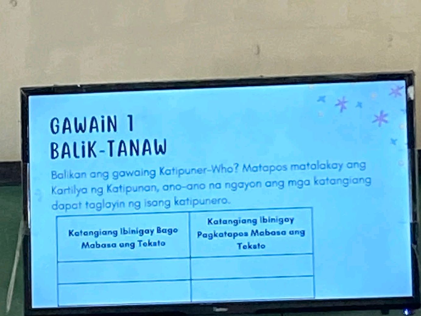 GAWAIN 1 BALIK-TANAW Balikan ang gawaing