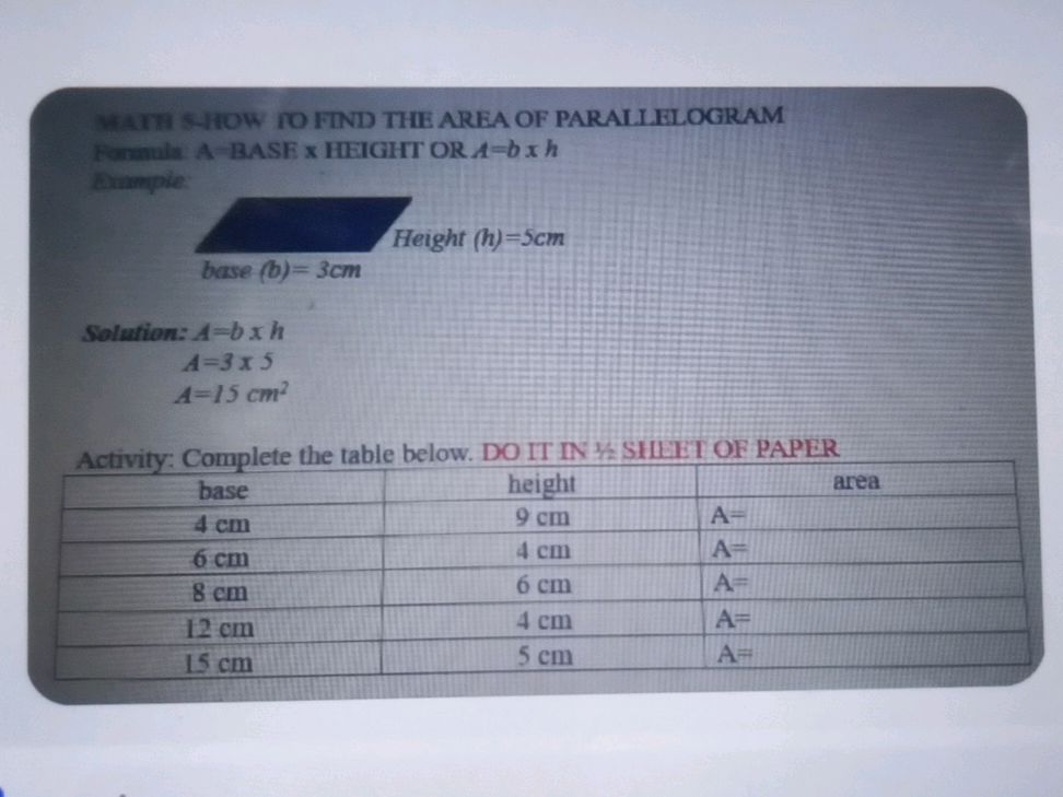 MATH S-HOW TO FIND THE AREA OF PARALLELOGRAM | StudyX