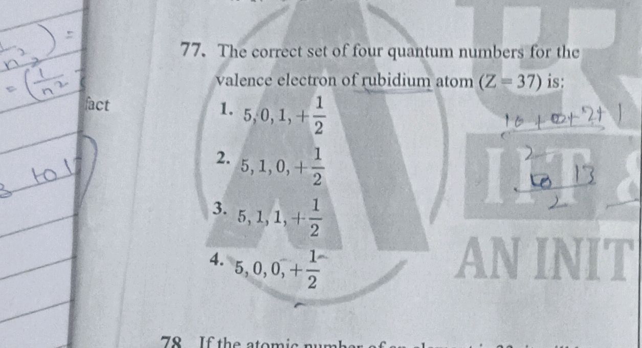 The correct set of four quantum numbers for