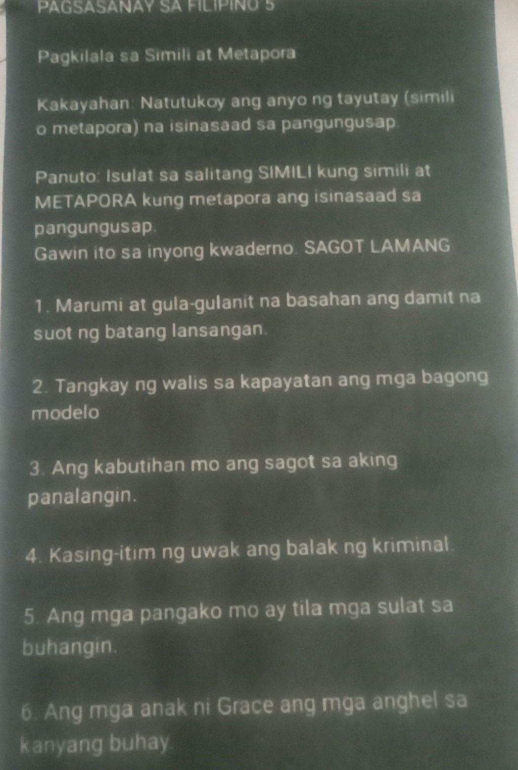 Panuto: Isulat sa salitang SIMILI kung | StudyX