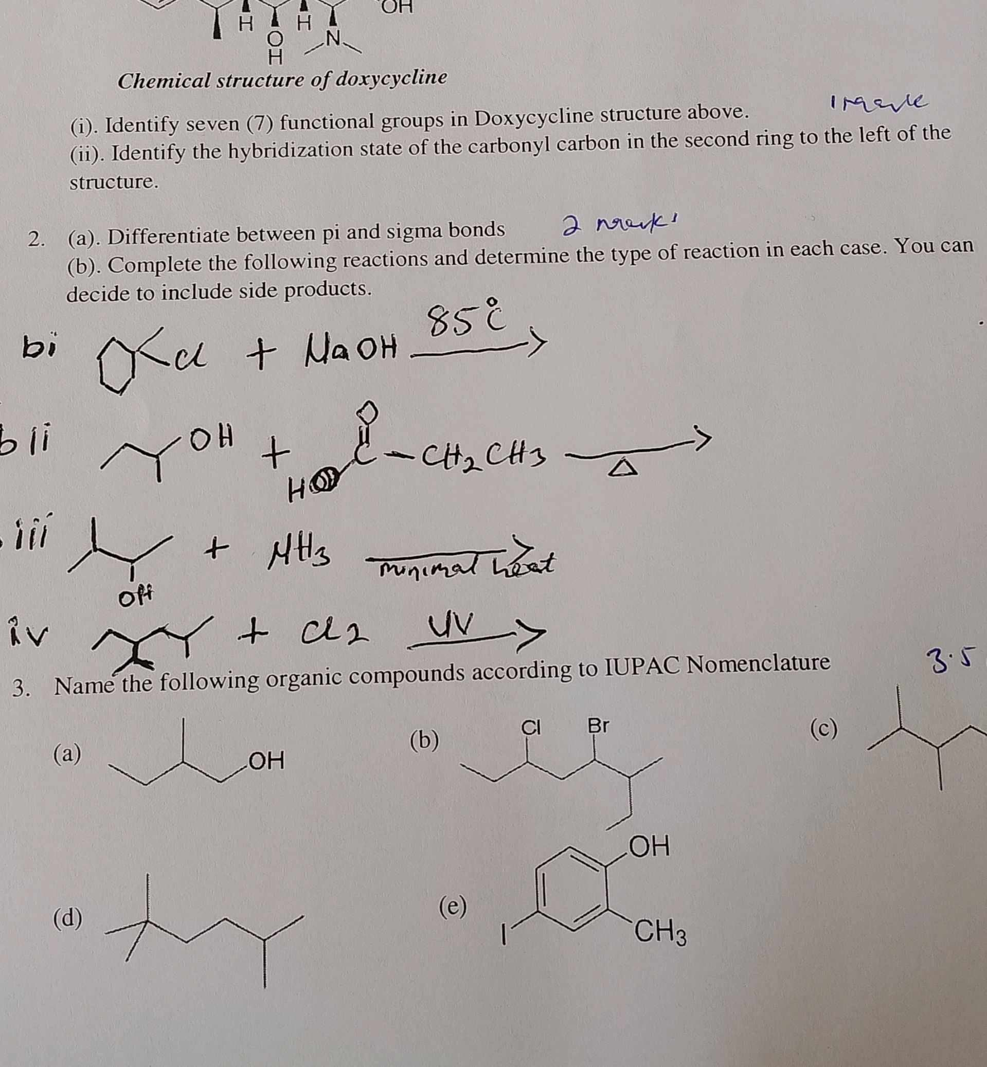 (i). Identify seven (7) functional groups in