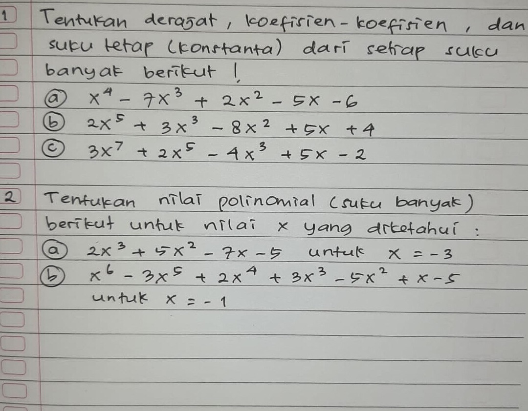 1. Tentukan derajat, koefisien-koefisien, | StudyX