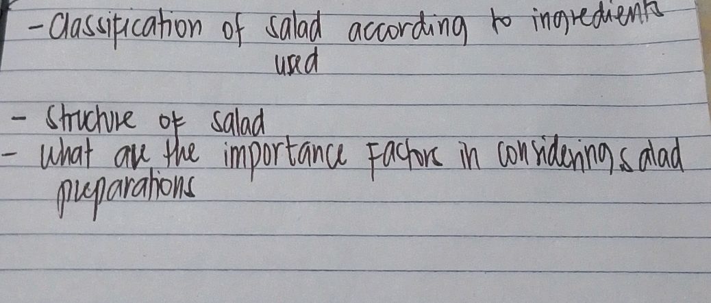 - Classification of salad according to | StudyX