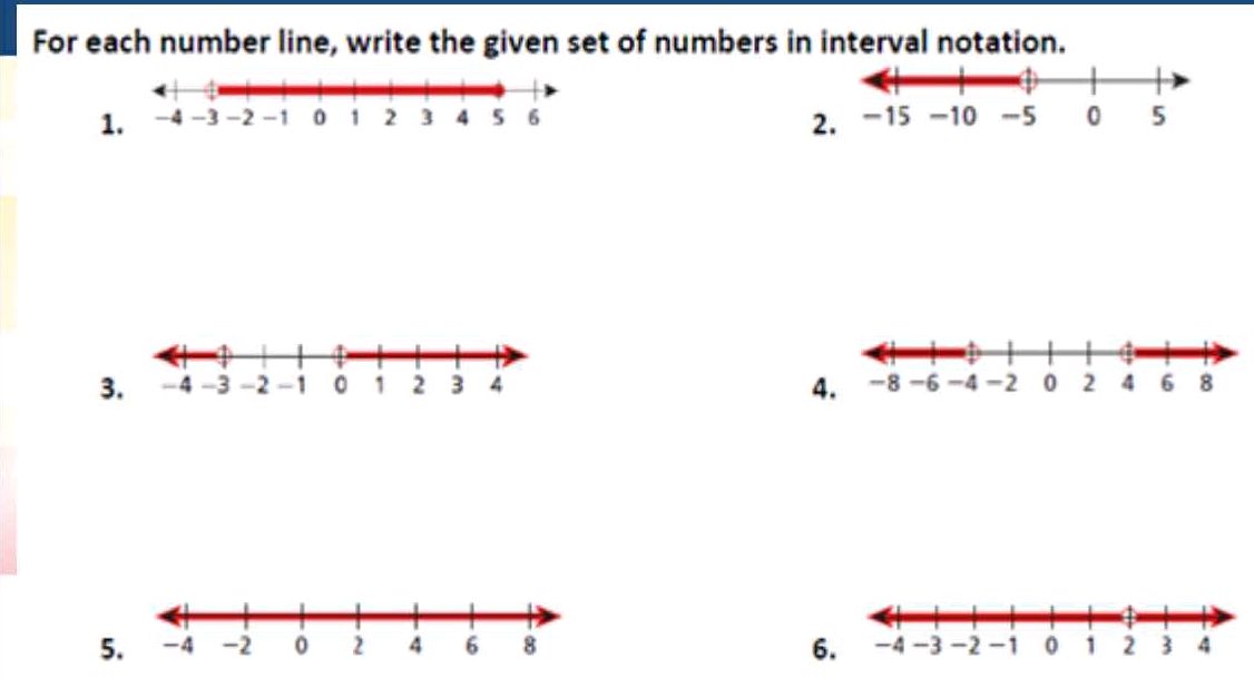 For each number line, write the given set of | StudyX
