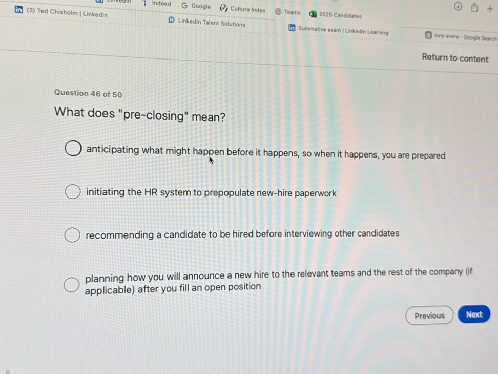What does "pre-closing" mean? anticipating | StudyX